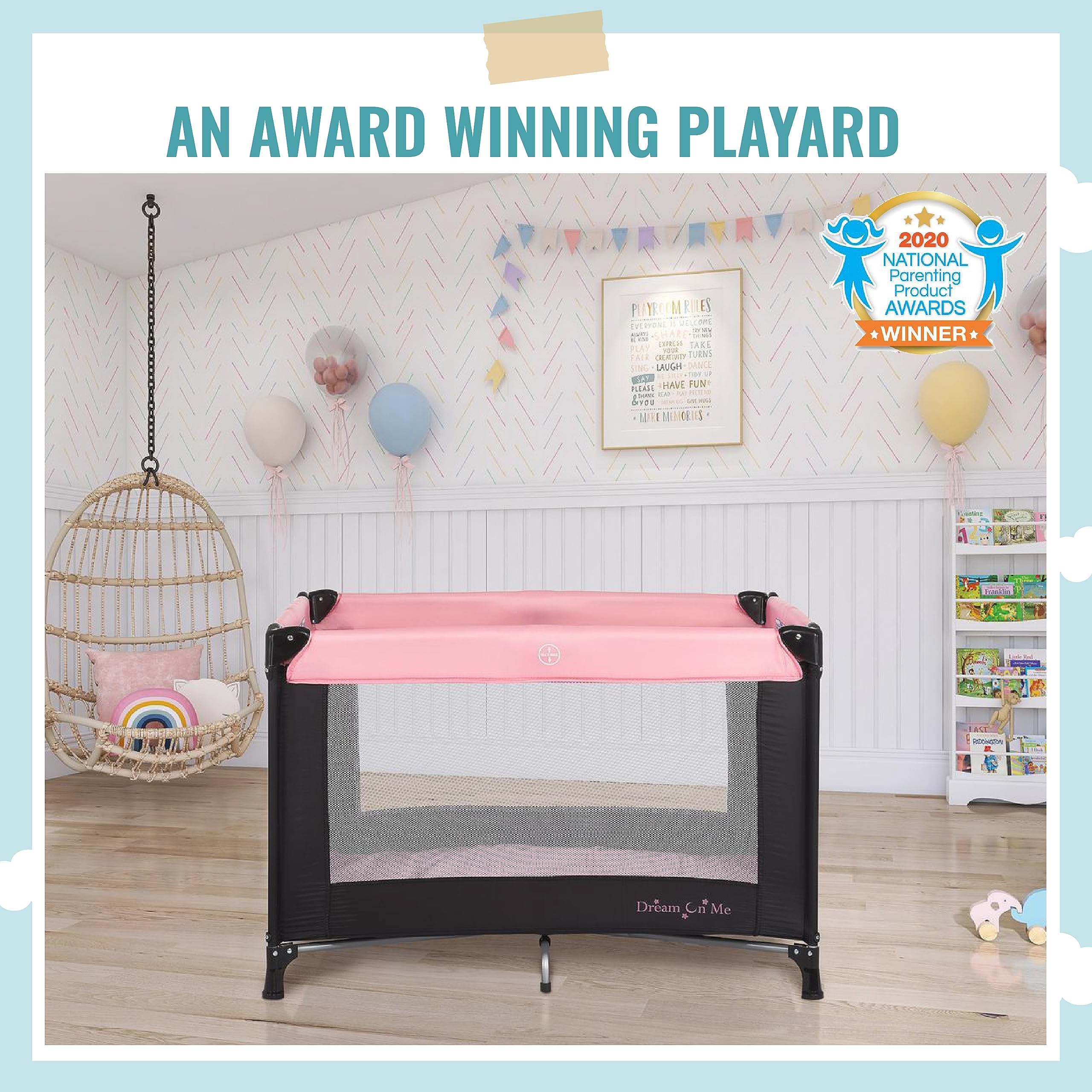 Dream On Me Nest Portable Play Yard with Carry Bag and Shoulder Strap, Pink