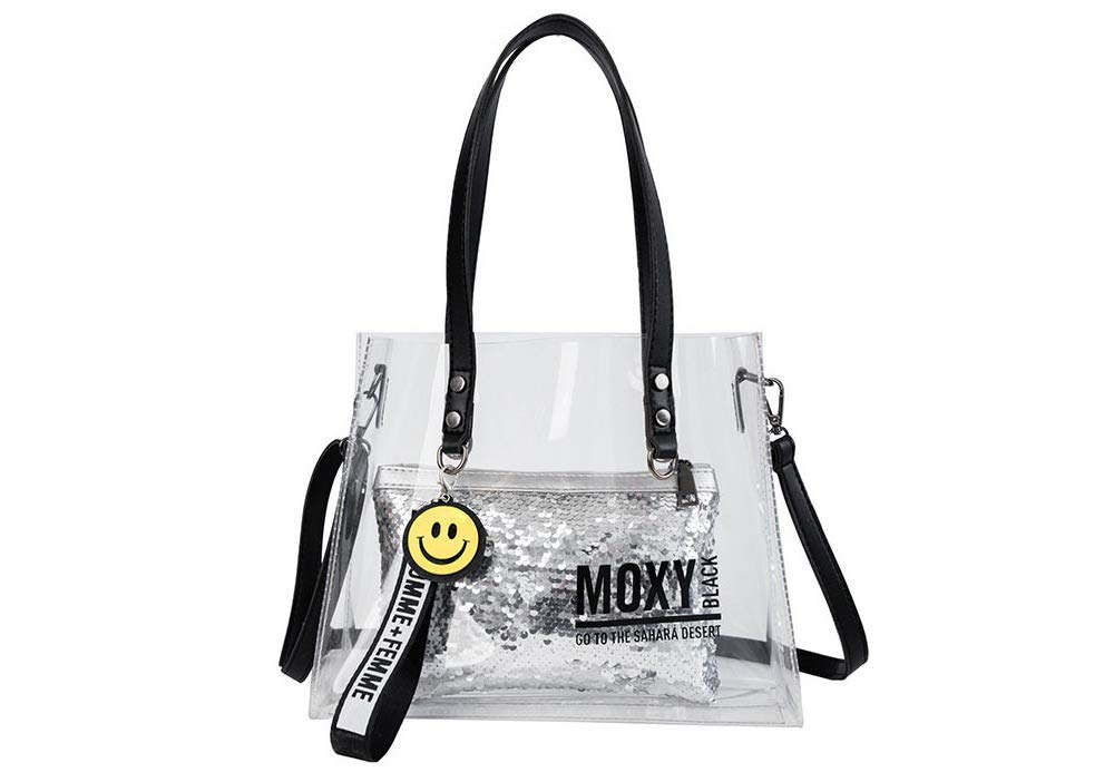 Clear Bags For Women Transparent Crossbody Shoulder Bag Handbag Tote (Silver)