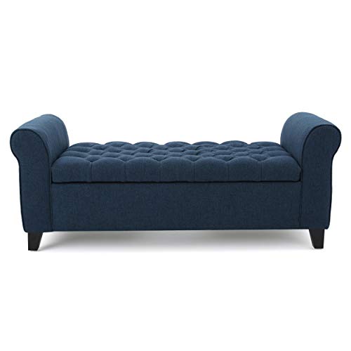 Christopher Knight Home Keiko Fabric Armed Storage Bench, Dark Blue, Dimensions: 19.75āD x 50.00āW x 20.5āH