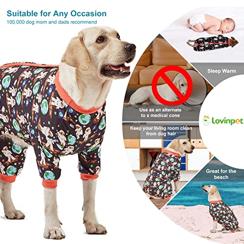 LovinPet Dog Shirt/Dog Onesie XL/Dog Sun Shield Shirt/Space Astronauts Black Print/Lightweight Pullover, Large Puppy PJ's/Full Coverage Dog PJ's/XL