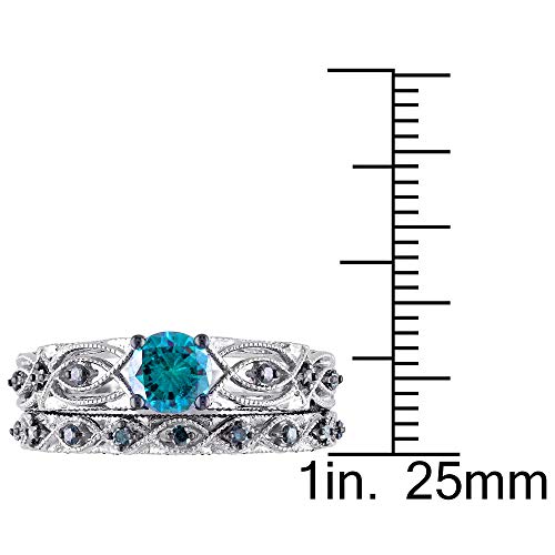 Czjewelry White Gold Plated Bridal Simulated Sapphire Cz Stone Ring Sets | Wedding Band for Women