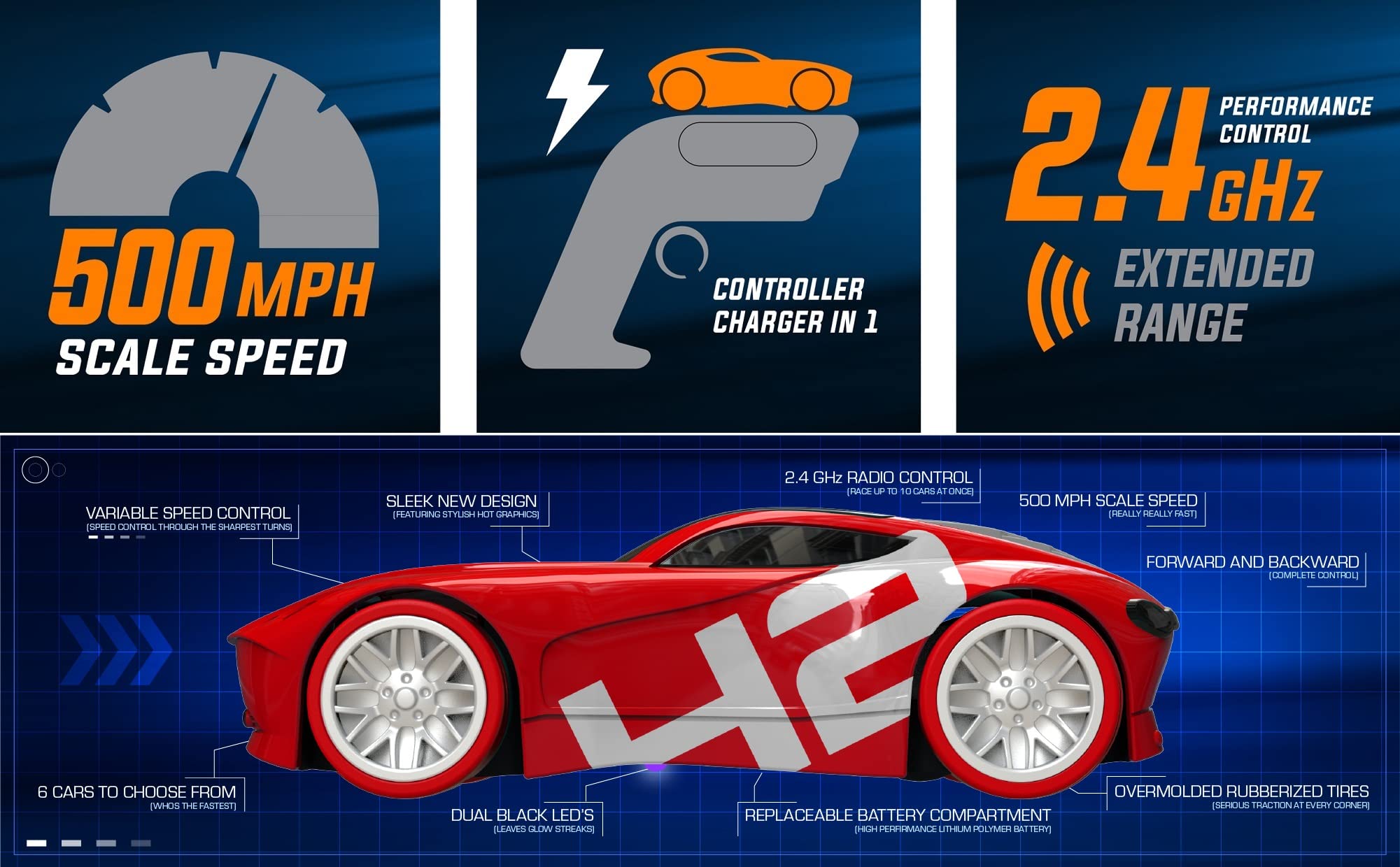 Tracer Racers Second Generation 2.4 GHz R/C High Speed Radio Control 1:64 Scale Race Add-on Car - Red