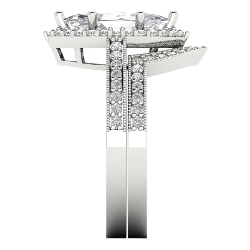 Clara Pucci 2.48ct Marquise Cut Genuine Zircon 14k White Gold Halo Solitaire W/Accents Wedding Bridal Engagement Set Ring Size 3.5