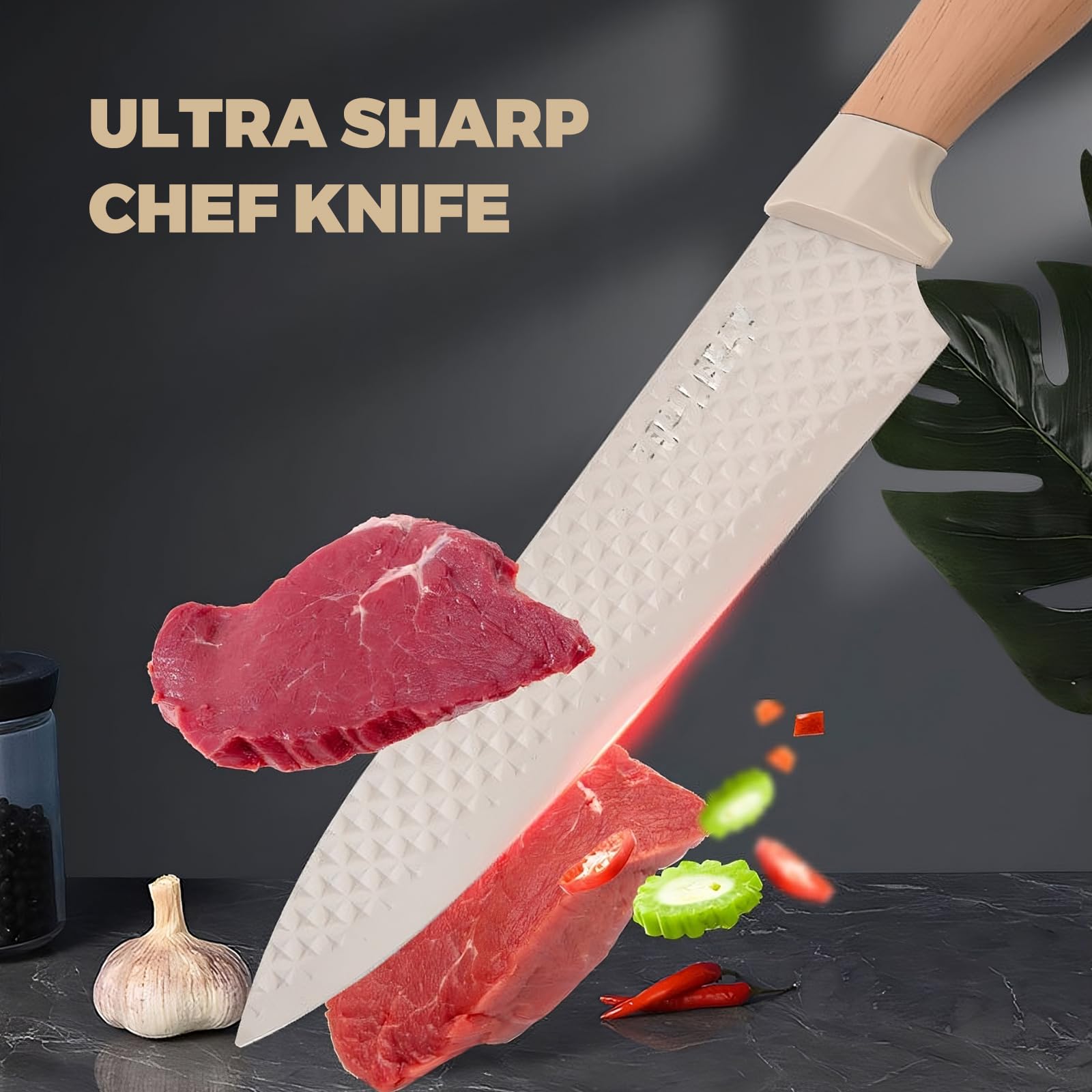 Knife Set, 6-Piece Versatile Kitchen Knife Set Khaki Sharp Knife Sets for Kitchen with Block Professional Chef Knife Block Set, Anti-Rust Stainless Steel Knives Set for Kitchen, Space Saver Knives Set
