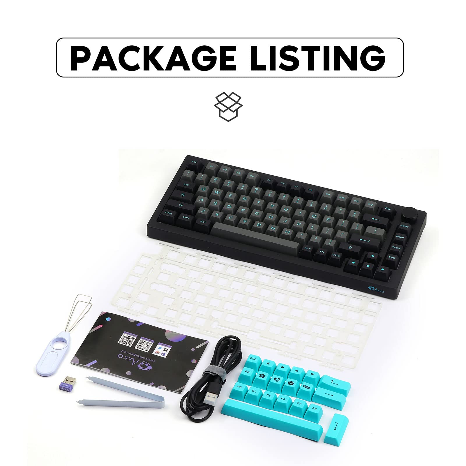 EPOMAKER AKKO 5075B Plus Gasket Hot Swap Mechanical Gaming Keyboard, 2.4GHz/Bluetooth 5.0/USB-C Wired PC Keyboard, with Poron Foam, Knob Control, Side RGB, Dual Plate for Win/Mac/Linux(Cyan, Silver)