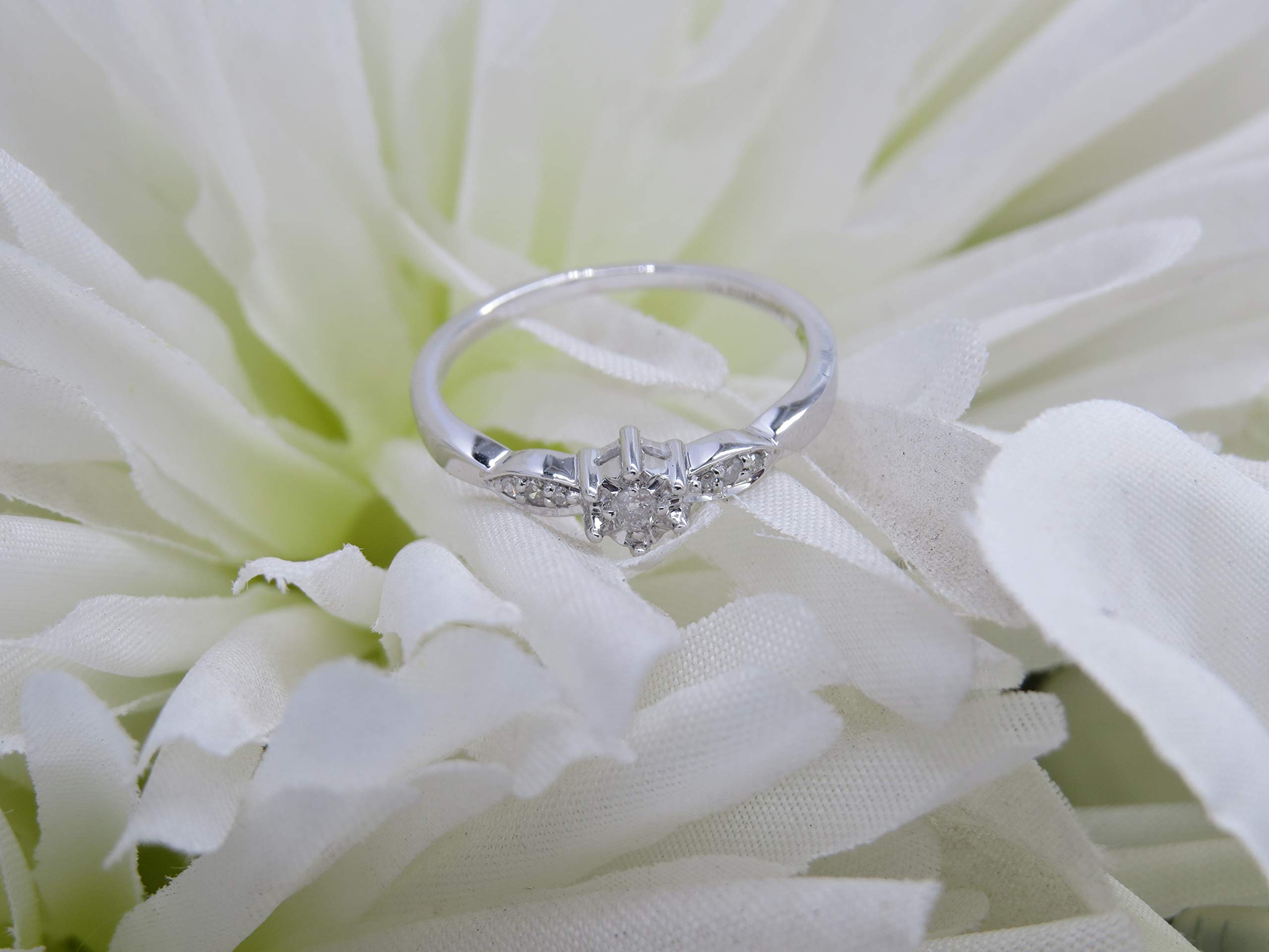 Dazzlingrock Collection 0.05 Carat Round White Diamond Flower Marquise illusion Set Ring for Women in 925 Sterling Silver Size 5