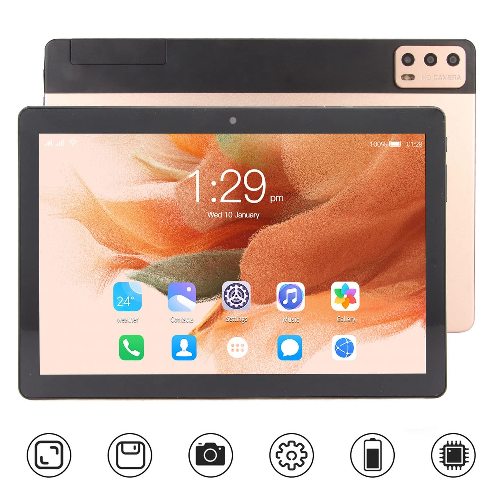 DAUERHAFT Tablet PC, Office Tablet 6GB RAM 128GB ROM Dual Camera 10.1 Inch FHD Octa Core CPU 5G WiFi 4G LTE for Business (US Plug)
