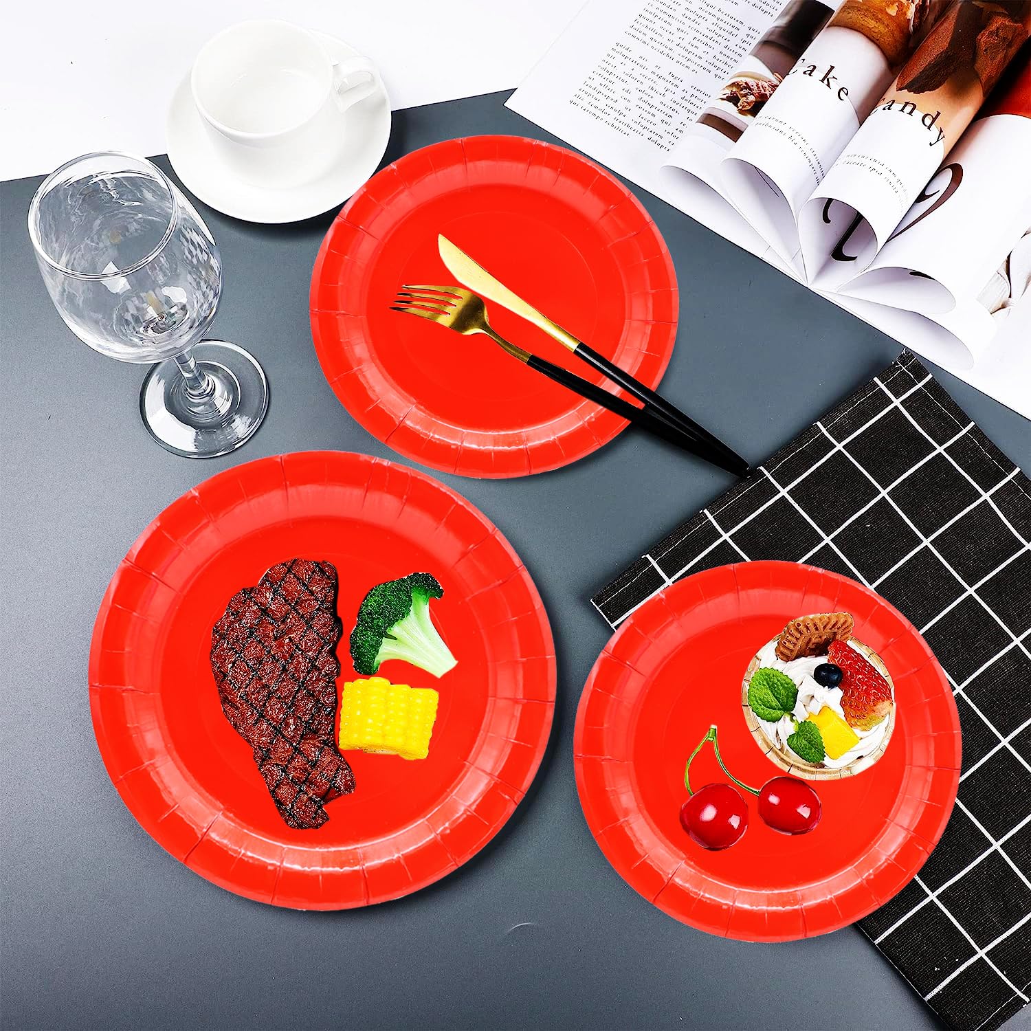 HSPAIDYP 50Pcs Red Party Supplies Red Paper Plates 7" Red Retro Dessert Plates Solid Red Christmas Plates for Solid Red Theme Wedding Bridal Baby Shower Red New Year Party Birthday Party Decor