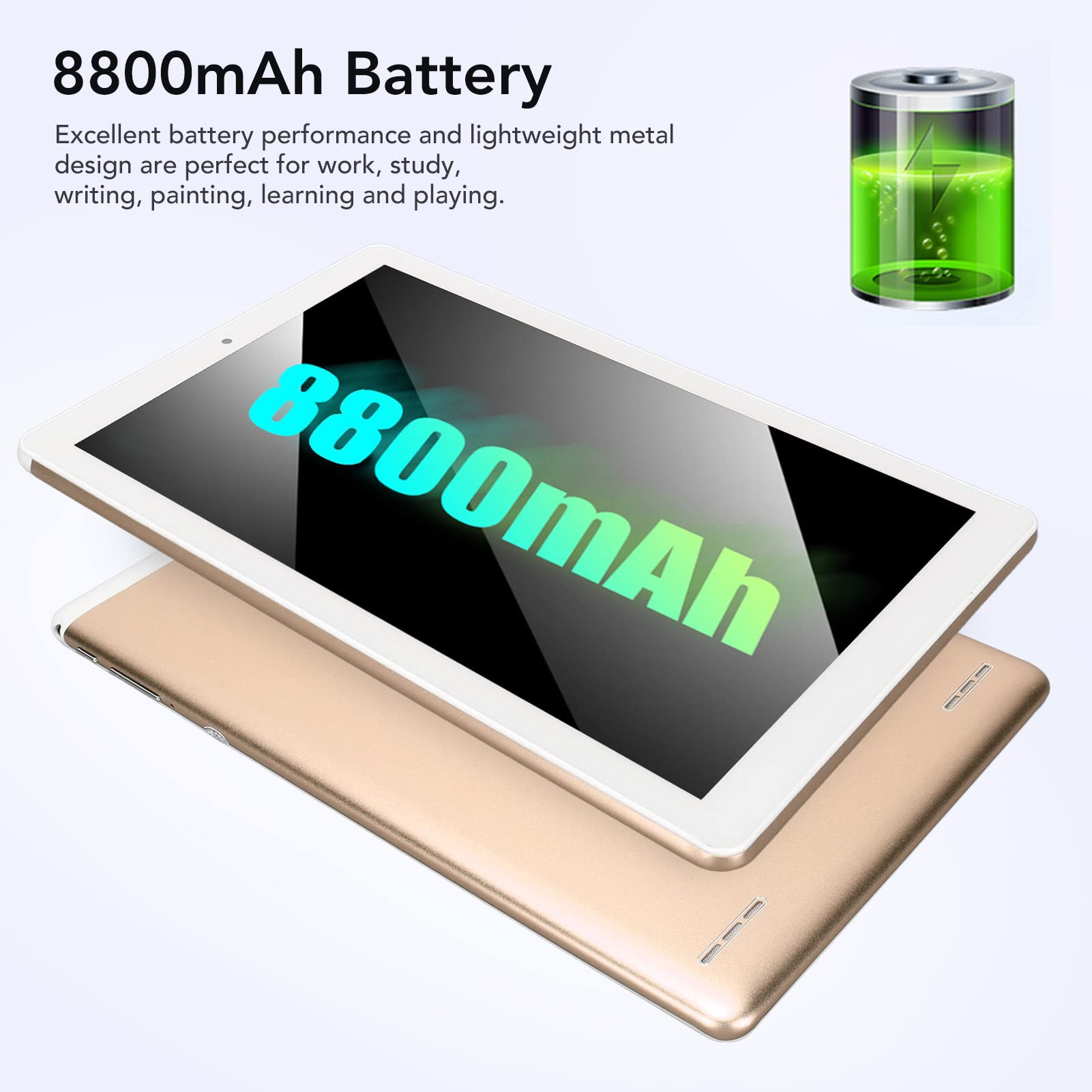 Gold Tablet, 13MP 5G 100-240V WLAN Camera 6GB RAM 128GB ROM HD 10.1 Inch IPS Tablet for Learning (US Plug)