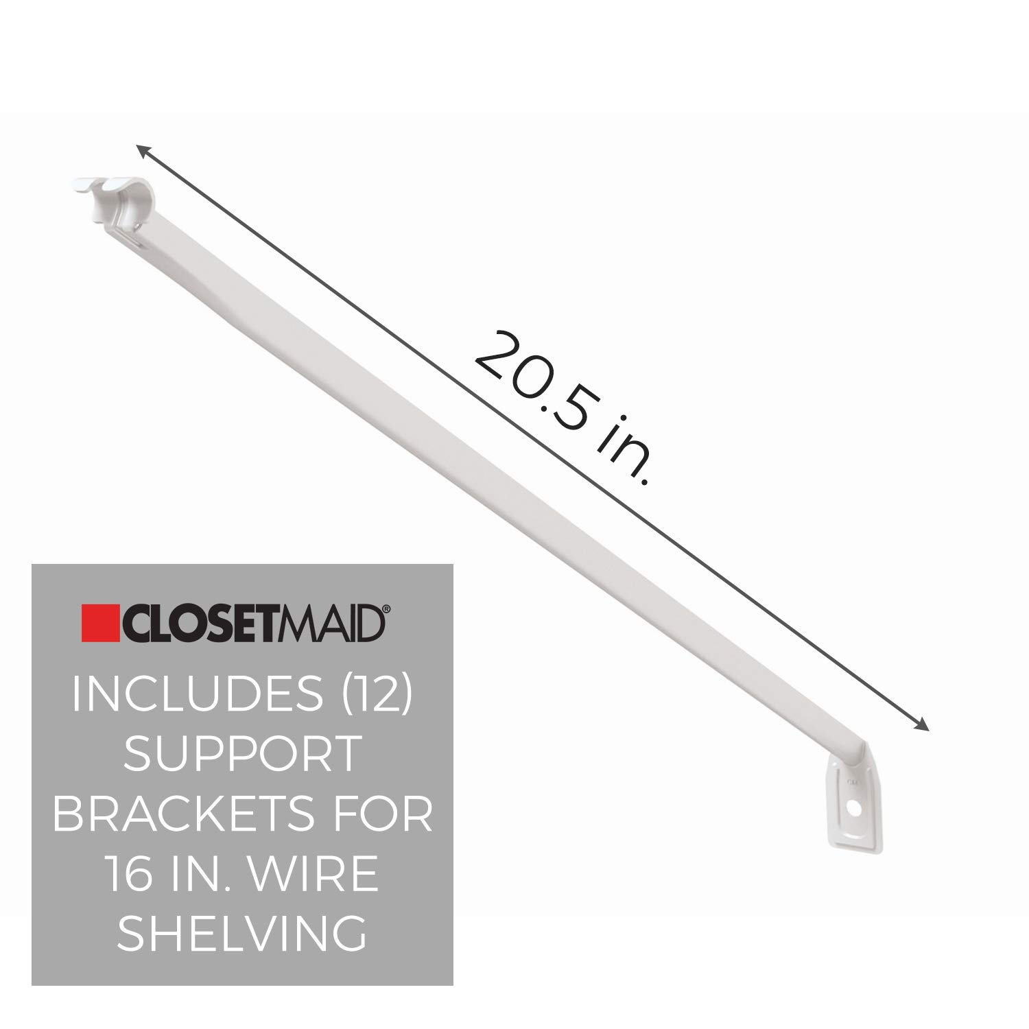 ClosetMaid Wire Shelving Support Brackets for 16 in. Deep Shelves, with Anchors & Pins for Installation, White, 12 Count (Pack of 1)