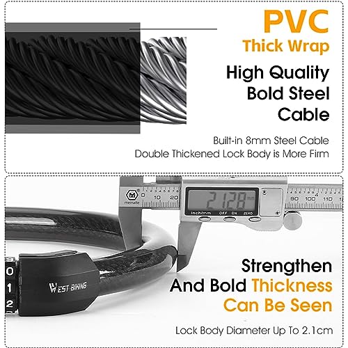 Combination Bicycle Lock | Anti-Theft Portable 5 Digit Lock | Cable Locks, for Electric Vehicle, Mountain, Scooter, and Motorcycles Buogint
