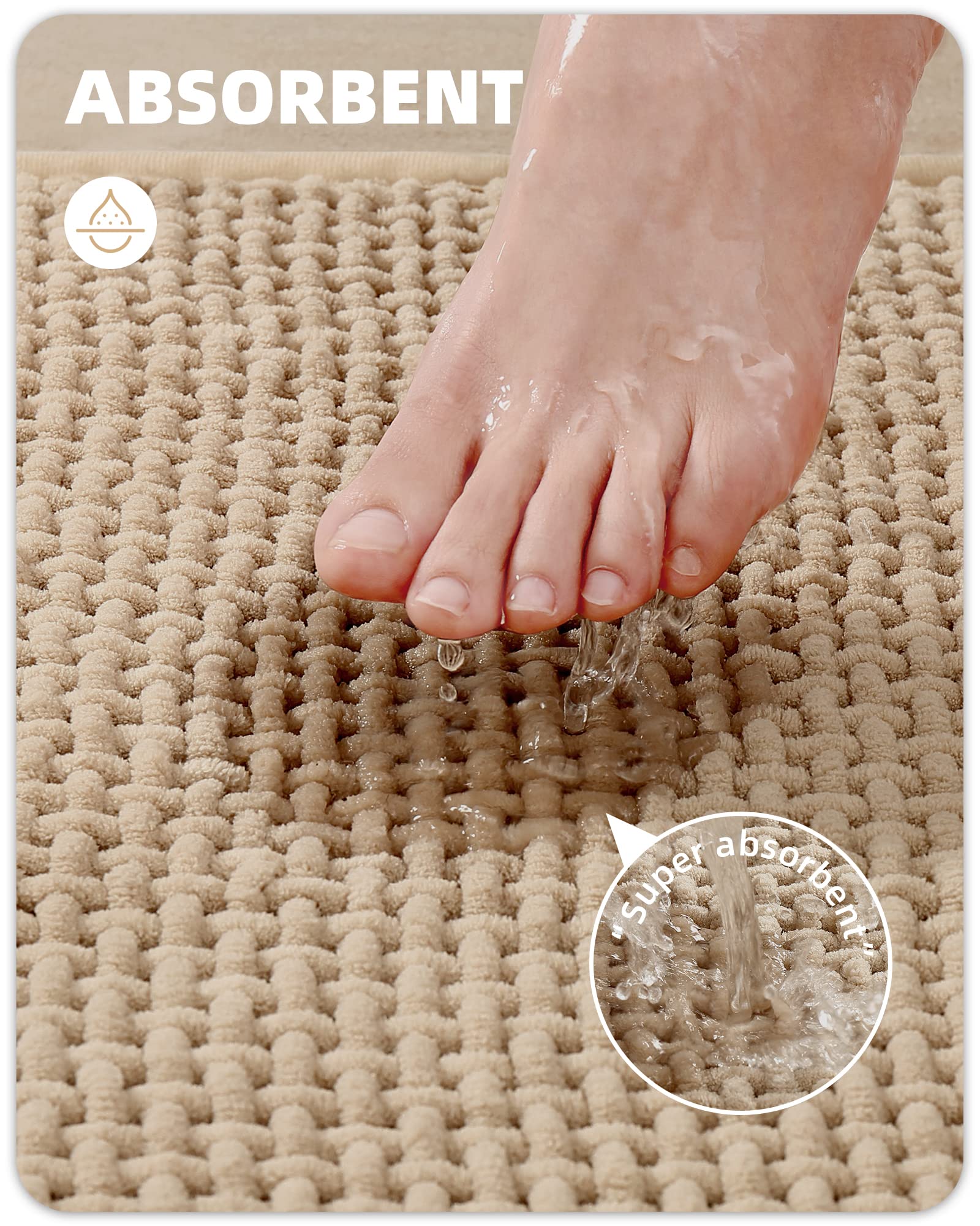 Color&Geometry Beige Chenille Bathroom Rugs- Non Slip, Absorbent, Quick Dry, Thin, Washable- 16"x24" Small Bath Mat Carpet Bath Rugs for Bathroom Floor, Shower, Sink, Vanity