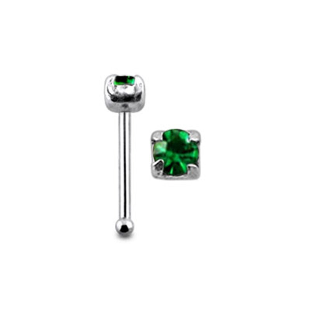 Dark Green Claw Set Round Gem Sterling Silver Ball End Nose pin Body Jewelry