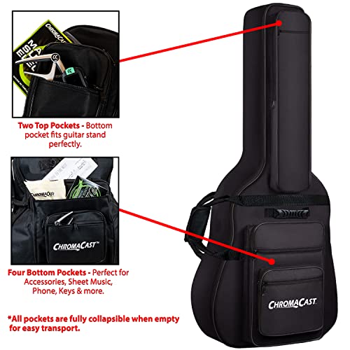 ChromaCast Acoustic Guitar 6-Pocket Padded Gig Bag with Guitar Strap and Pick Sampler