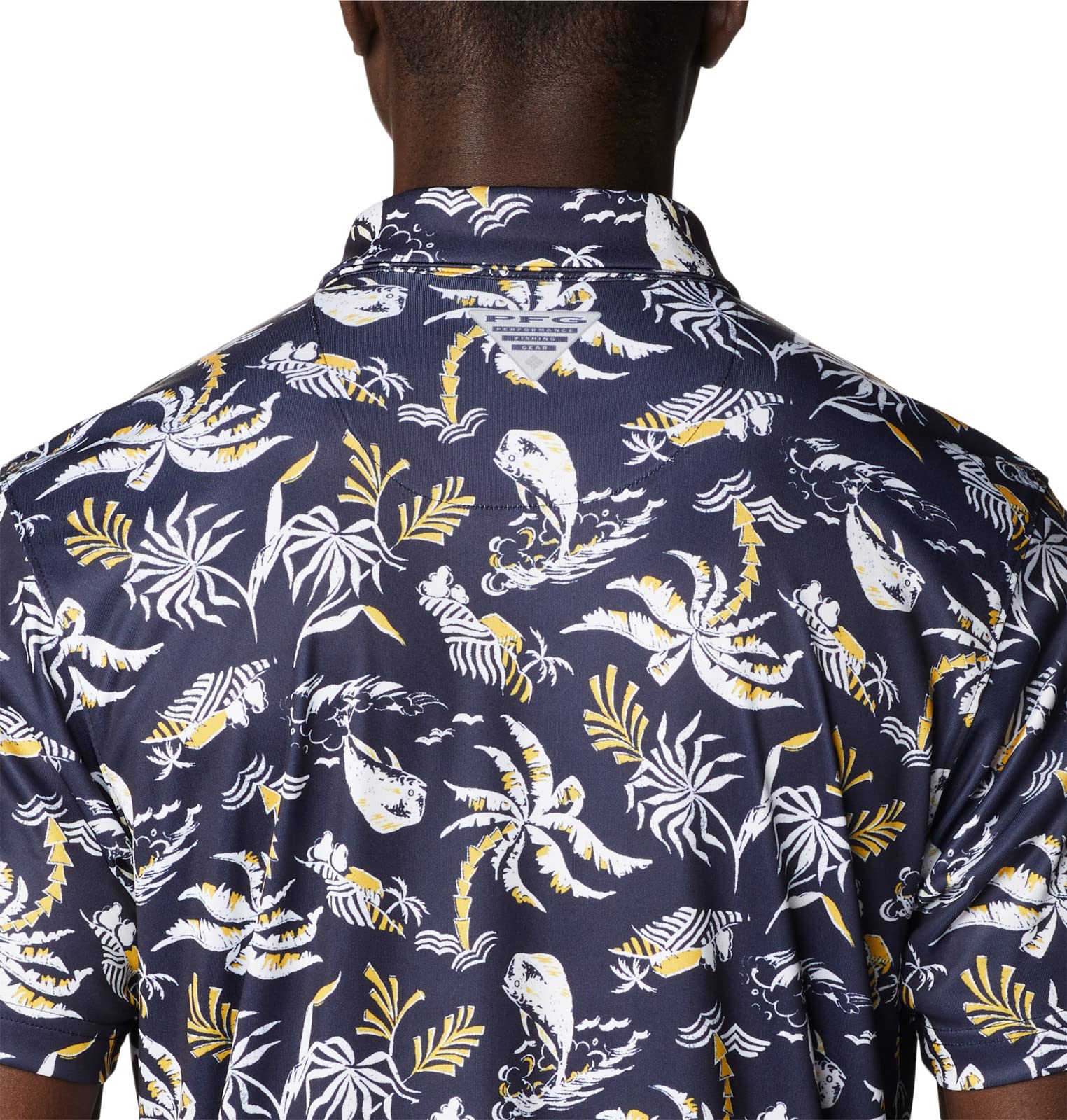 Columbia Men's Collegiate Super Terminal Tackle Polo, Um - Collegiate Navy Dorado Isle Print, XX-Large