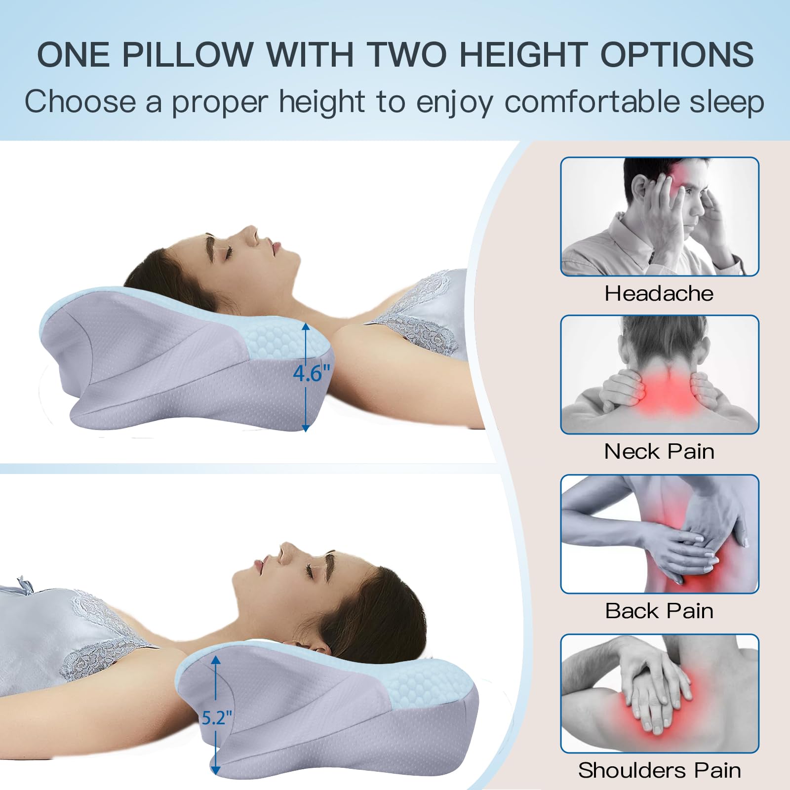Cervical Pillows Memory Foam Pillow - Neck Pillows for Pain Relief Sleeping - Ergonomic Contour Bed Pillow for Side, Back & Stomach Sleeper(white)