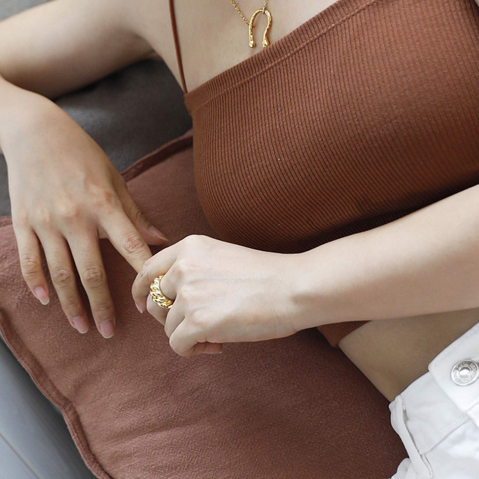 Chunky Dome Ring - 18 K Gold Plated Croissant Braided Twisted Personalized Stacking Ladies Ring (Size 6-10) With Box