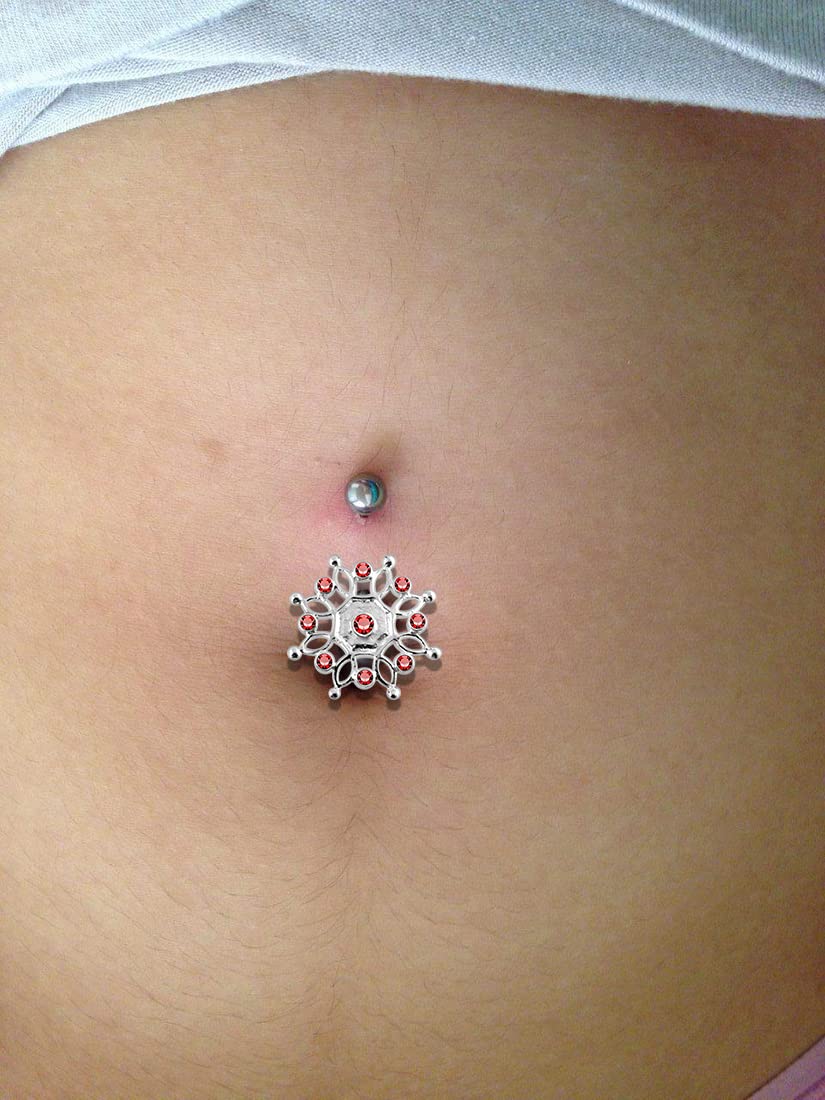 Dark Green Gemstone Fancy Crown Shape 925 Sterling Silver with Stainless Steel Belly Button Navel Rings