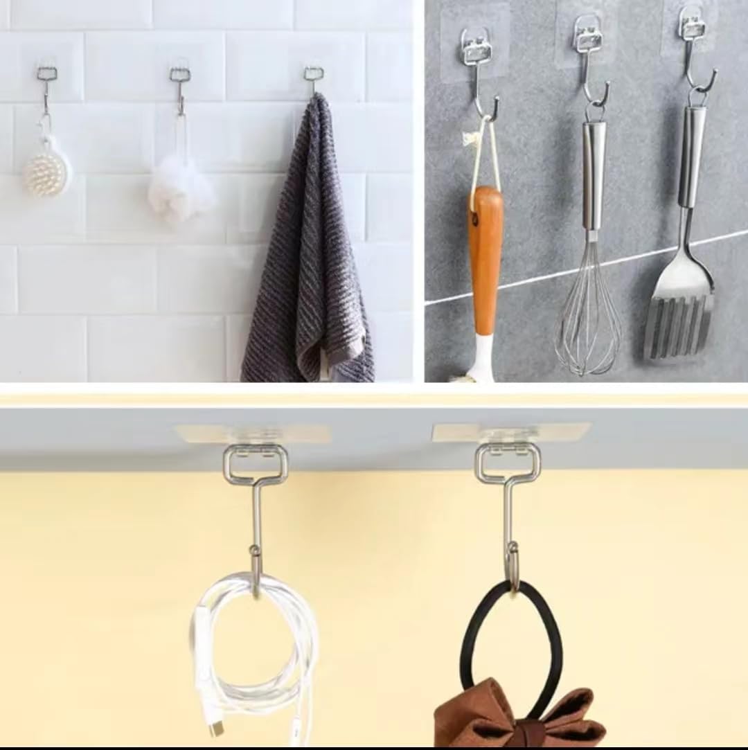Generic Ultra Strong 50lb (Max) Transparent Self-Adhesive Hooks - Heavy-Duty Wall Hooks for Kitchen, Bathroom, Ceiling, and More - The Ultimate Organizational Solution (Pack of 10), ZJH-G-BST008