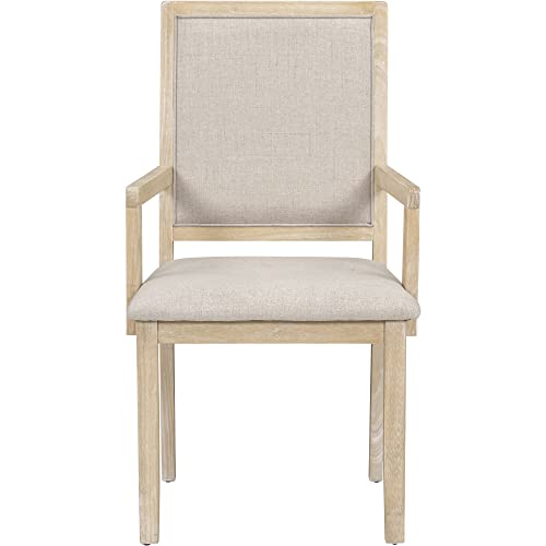 Lepfun 5-Piece Set Two-Size Round to Oval Extendable Butterfly Leaf Table and 4 Upholstered Dining Chairs with Armrests, Perfect for Kitchen and Family (Natural Wood Wash)