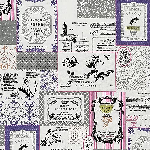 Sheicon Newspaper Printed Fabric by The Yard Cotton Linen Blend Material 60" Wide Decorative Fabric for DIY Crafts Projects Color French Elegance Size 2 Yards