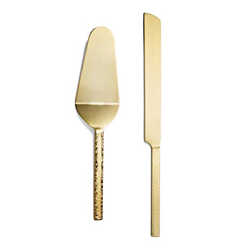 Elle DƩcor Party Essentials Cake Serving 2-Piece Stainless Steel Set with Decorative Handles Perfect for Dessert Lovers, Parties, Entertaining, Gifts and More, forge gold, medium (326813-2GCS)