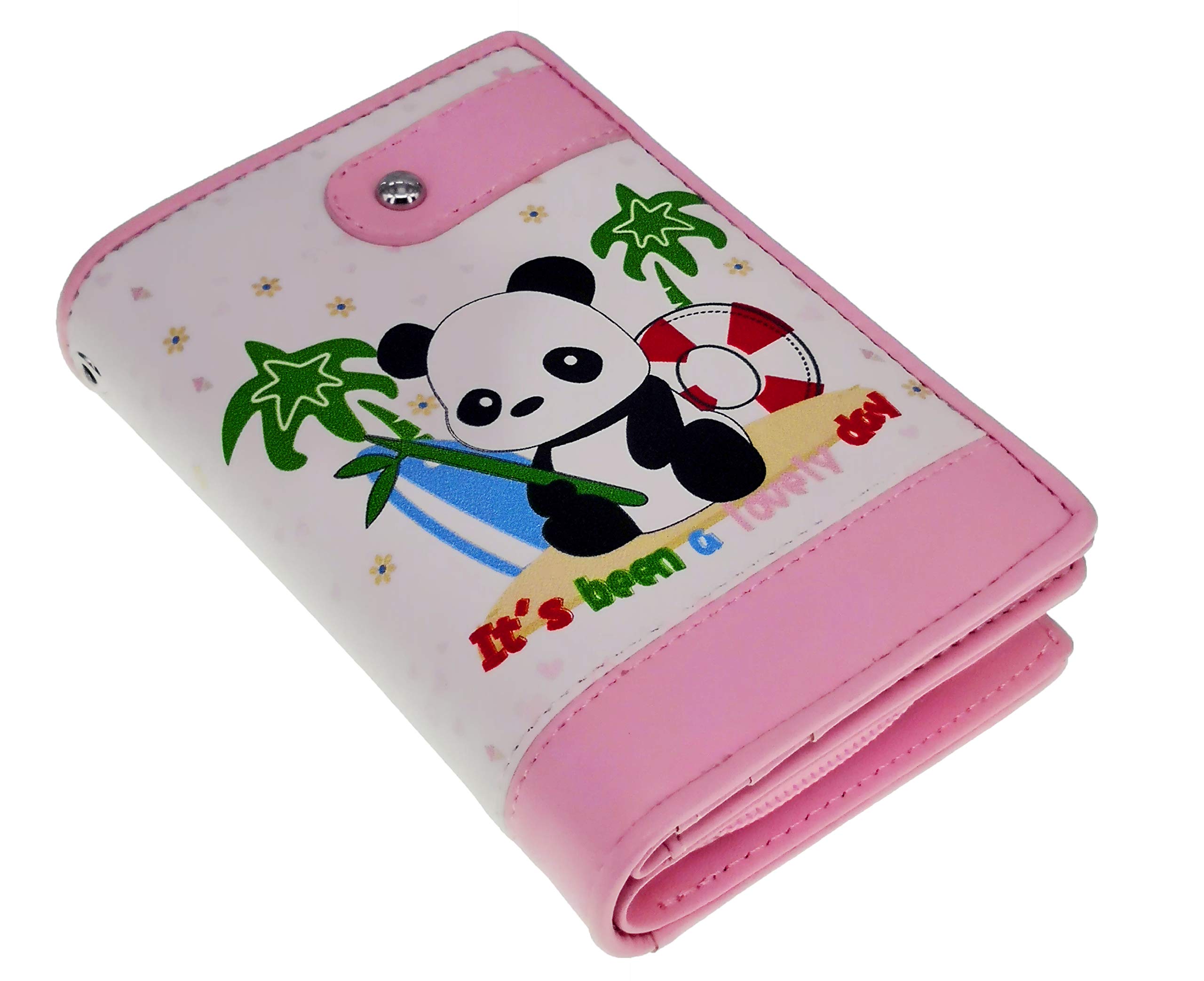 Womens Leather RFID Cute Cartoon Panda Wallet Purse Wristlets with Coins Pocket Pink