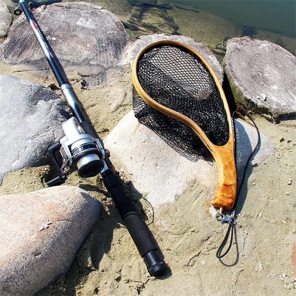 FZZDP Fly Fishing Net Landing Catch Release Net Wooden Frame Portable Lightweight Trout Fishing Landing