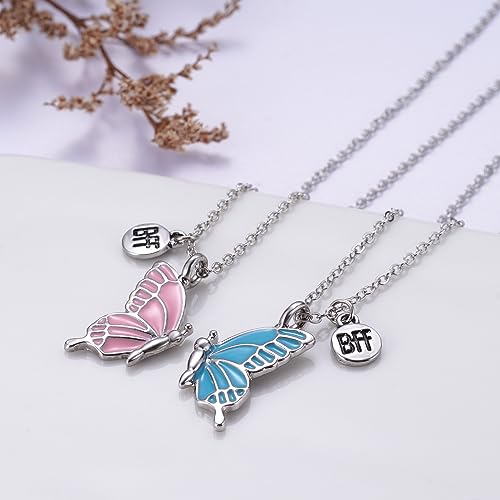 Ralukiia Butterfly Wing Necklace, Two Butterfly Necklaces, 2 Separate Chained Butterfly Pieces, BFF Best Friend Soul Gift for 2, Two Sister Friendship Necklaces