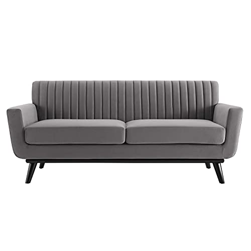 Modway Engage Channel Tufted Performance Velvet Loveseat in Gray