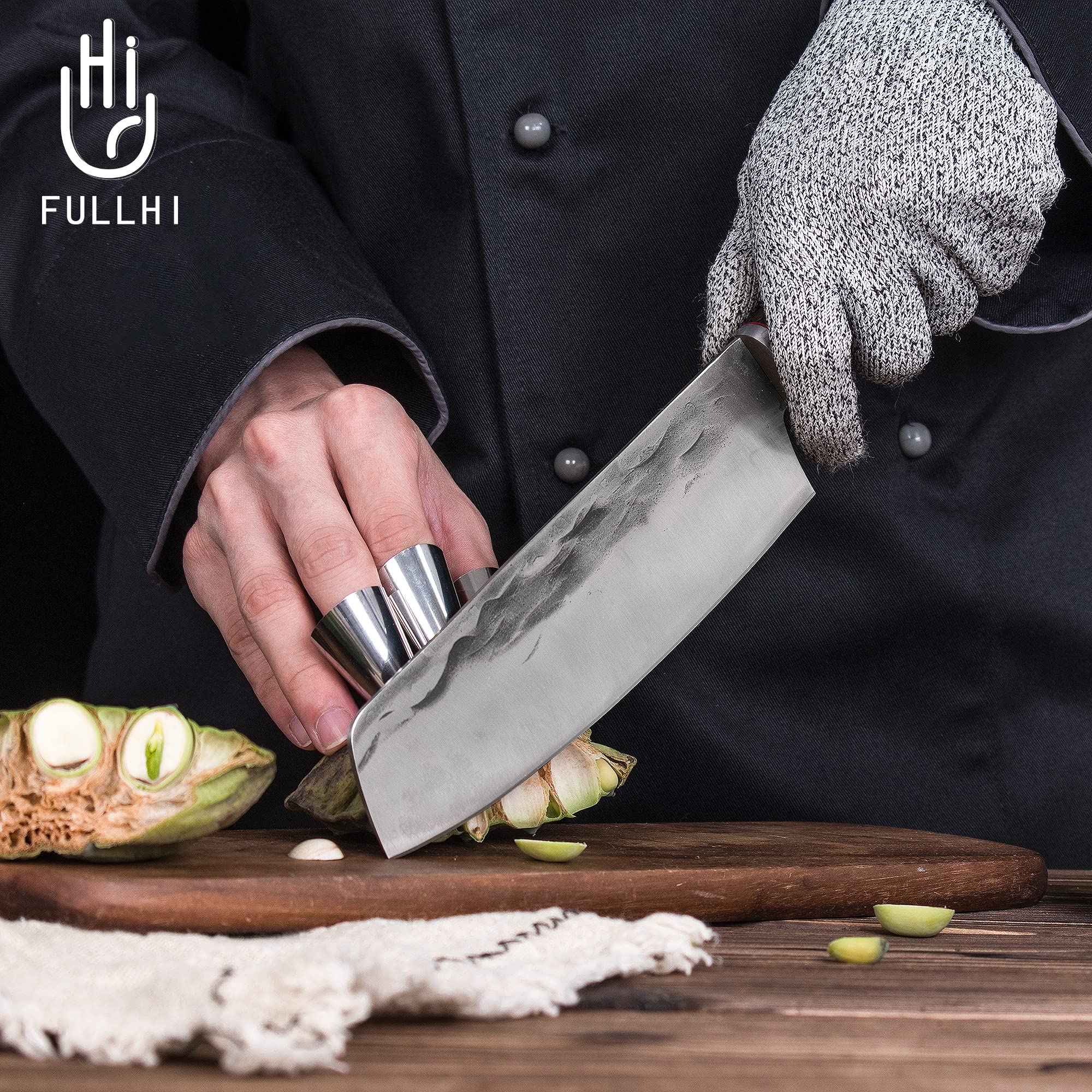 FULLHI 11pcs hand forged Chef Knife Set High Carbon Steel Cleaver Kitchen Knife Vegetable Cleaver Home BBQ Camping with Knife Bag