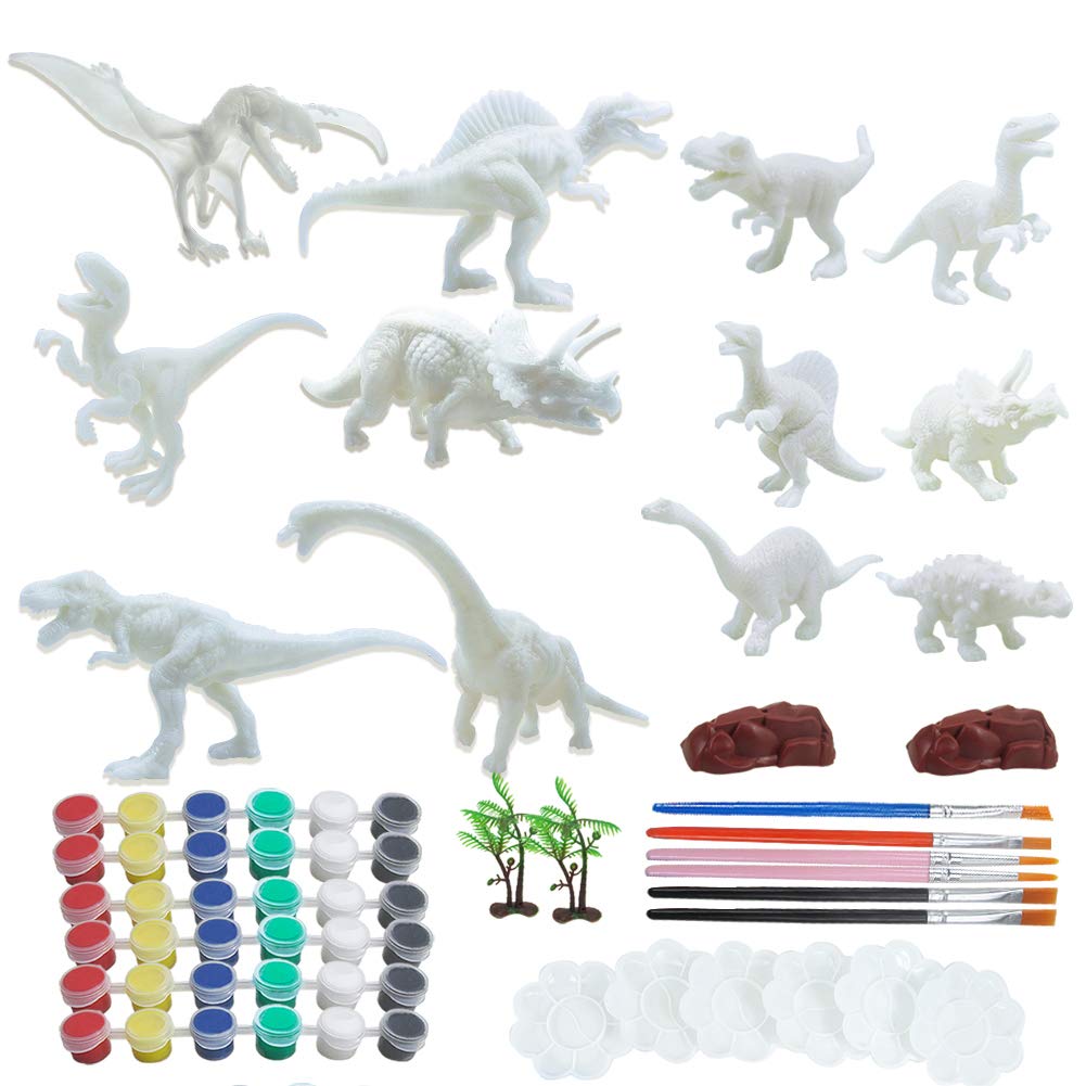 Painting Dinosaurs for Kids Paintable 3D Dinosaur Toys Kit Decorate Your Own Dinosaur Figurine DIY Arts Crafts Set for Boys and Girls Age 4 and Up, 64pcs Totally