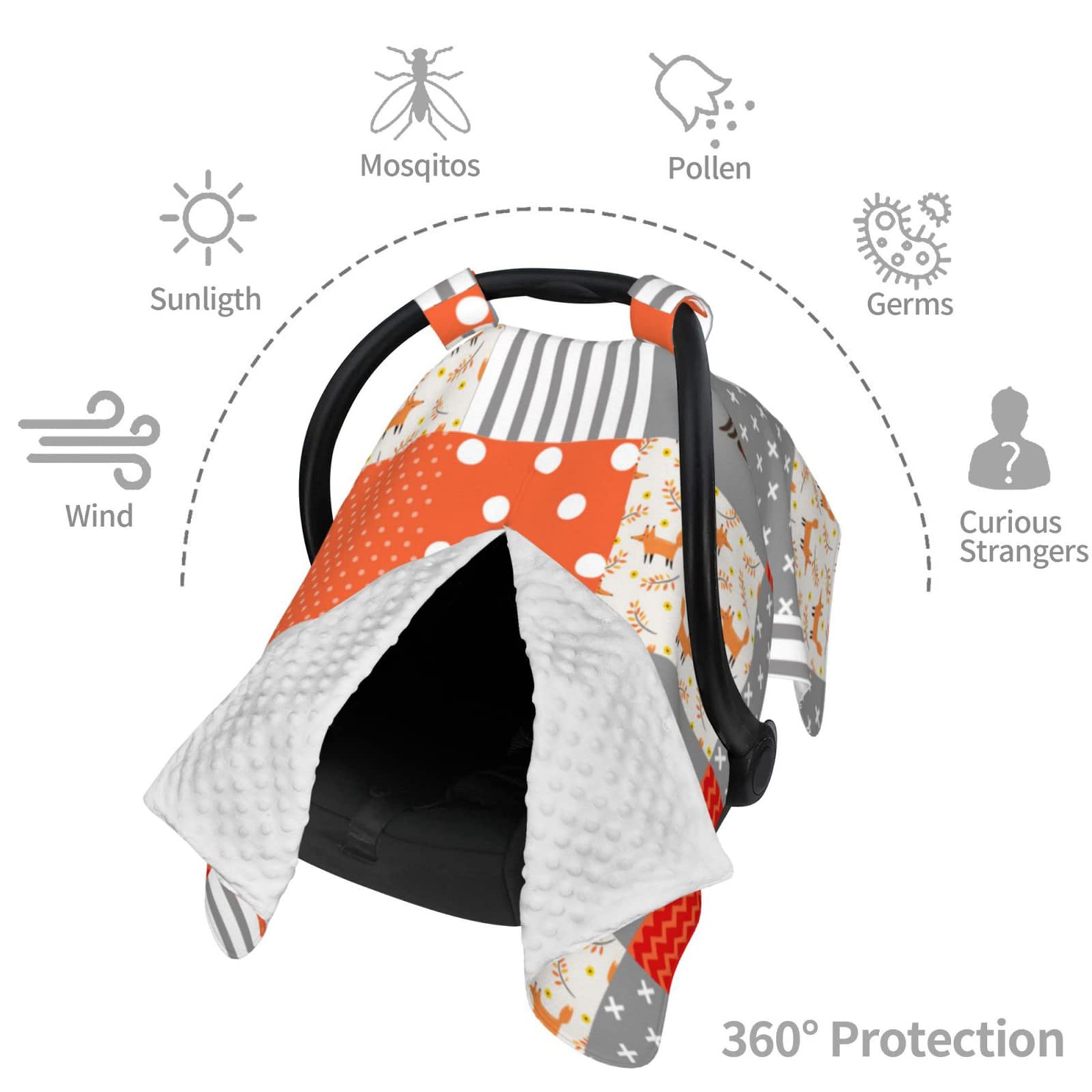 Personalized Fox Plaid Baby Infant Car Seats Canopy for Babies with Name, Custom Multi-use Blankets for Baby Boys Girls, Peekaboo Minky Nursing Breastfeeding Stroller Cover Canopies for Newborn
