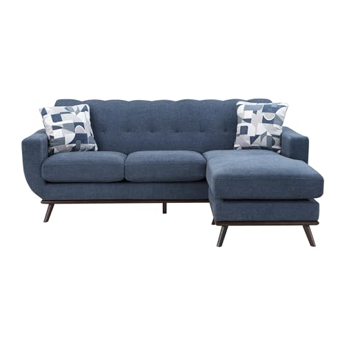 Lexicon Small Couch Mid Century Modern Sofa Living Room Sofa Couch with 2 Accent Pillows, Button Tufted Upholstered Small Sofa for Bedroom/Office/Apartment, Reversible L Shape Couch, Blue Chenille