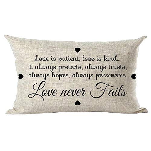 Ramirar Love is Patient Kind It Always Protects Trusts Hopes Perseveres Never Fail Decorative Lumbar Throw Pillow Cover Case Home Living Room Bed Sofa Car Cotton Linen Rectangular 12 x 20 Inch
