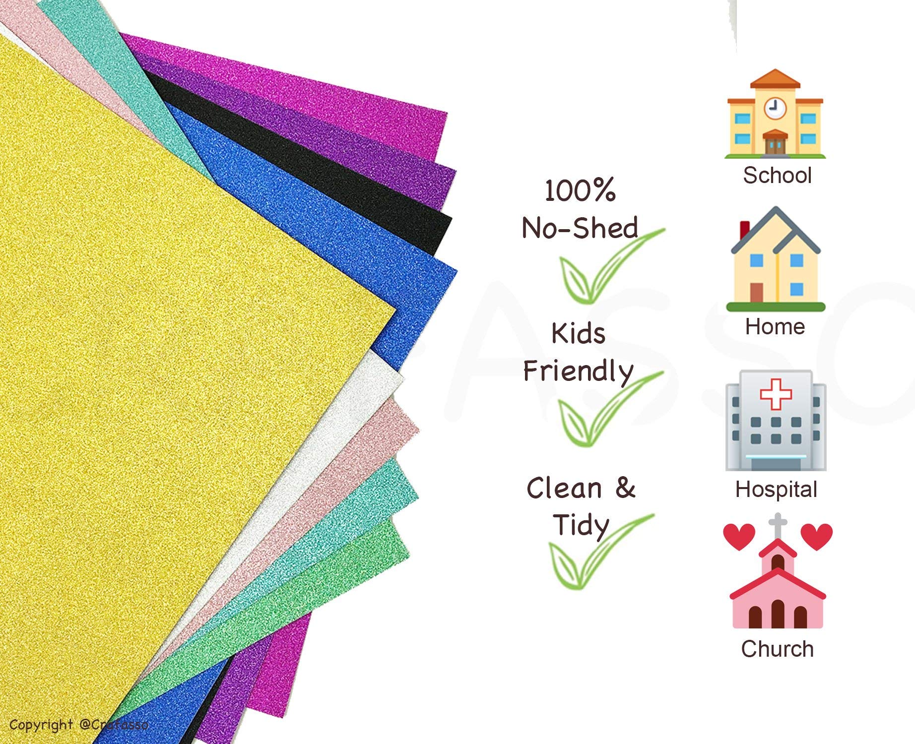 Crafasso No-Shed fine Glitter cardstock, 12" x 12" 300GMS, 15 Sheets, Red