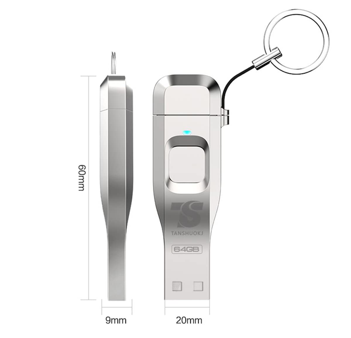 Fingerprint USB3.0 Flash Drive Encrypted 64G Memory Stick Pen Zip Drive Biometric Security Protection 2-in-1 Thumb Drive for PC Smartphone Laptop.