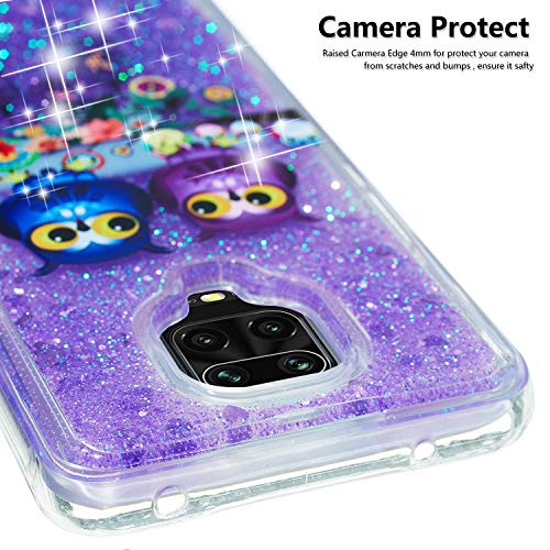 OOPKINS Glitter Liquid Case for Redmi Note 9 Pro Sparkle Floating Shiny Quicksand Clear Soft TPU Silicone Shockproof Protective Bumper Thin Cover for Redmi Note 9 Pro/9S Bling Couple Owl XY