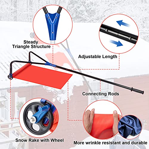 FIXM 6-21FT Roof Snow Rake with 19 inches Milling Cutter and 3 Inches Wheels, Durable Snow Roof Rake Snow Removal Tool with Slide for Pitched Roof and Shingle Roof