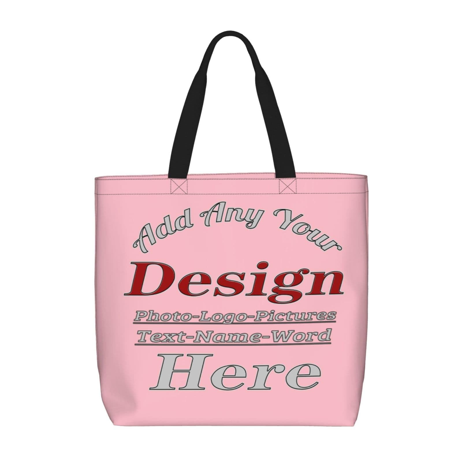 Custom Tote Bag For Women Add Your Own Logo Photo Image Text Name Shoulder Bag Handbag Pink Customize Bag For Shopping Travel Business Work Beach Personalized Gift