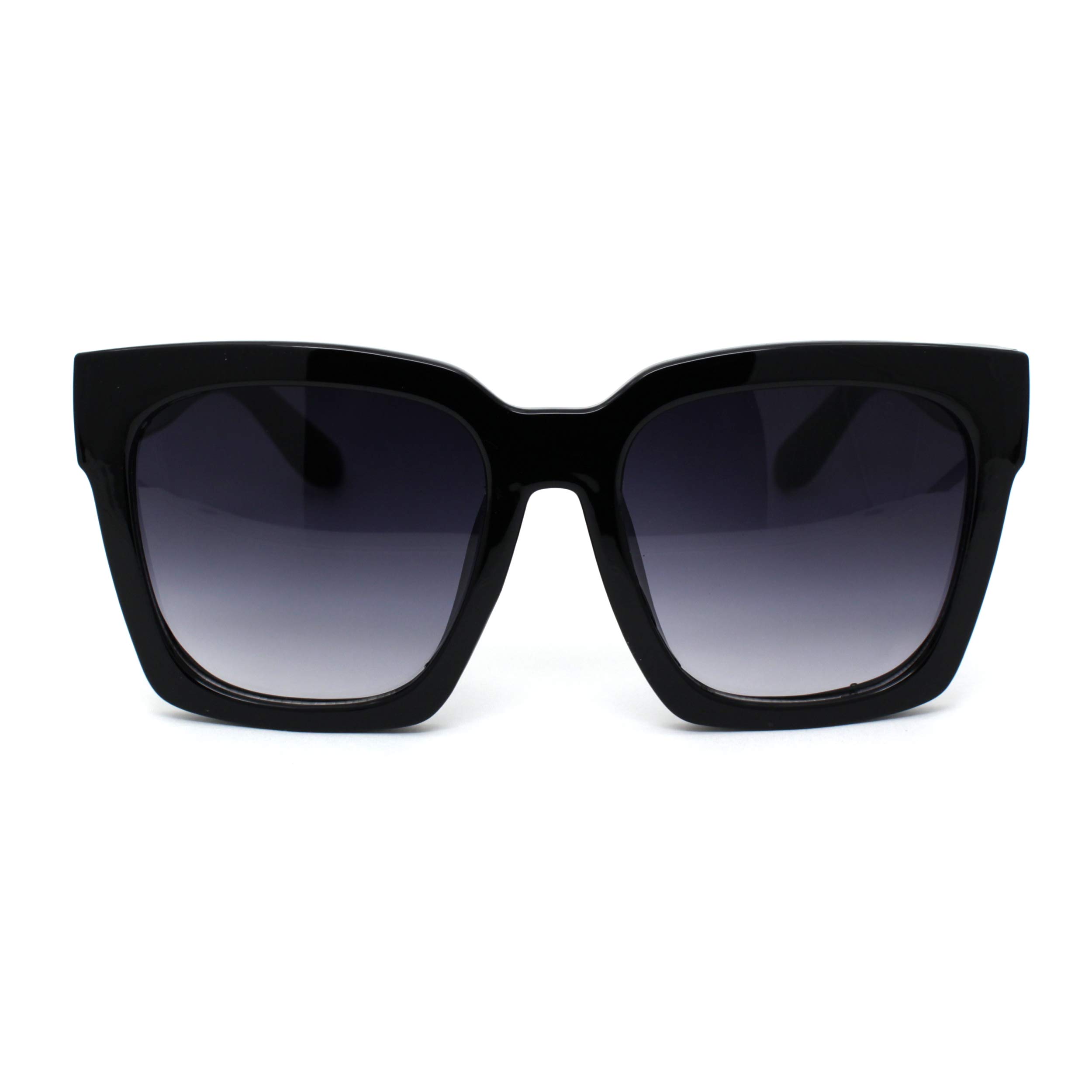 Womens XL Oversize Horned Rim Thick Plastic Retro Sunglasses Black Smoke