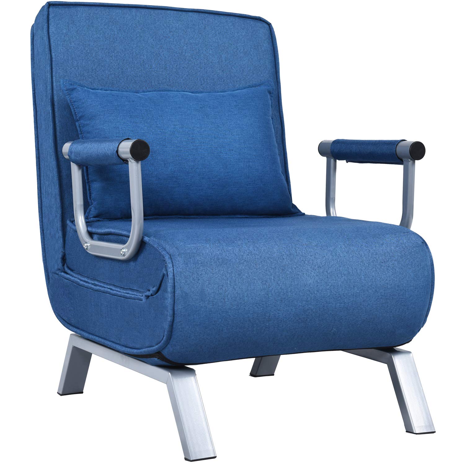 Convertible Sofa Bed Sleeper Chair, Modern Chaise Lounge 5 Position Adjustable Backrest, Folding Arm Chair Sleeper with Pillow, Upholstered Seat, Couch for Bedroom Home Office, Blue