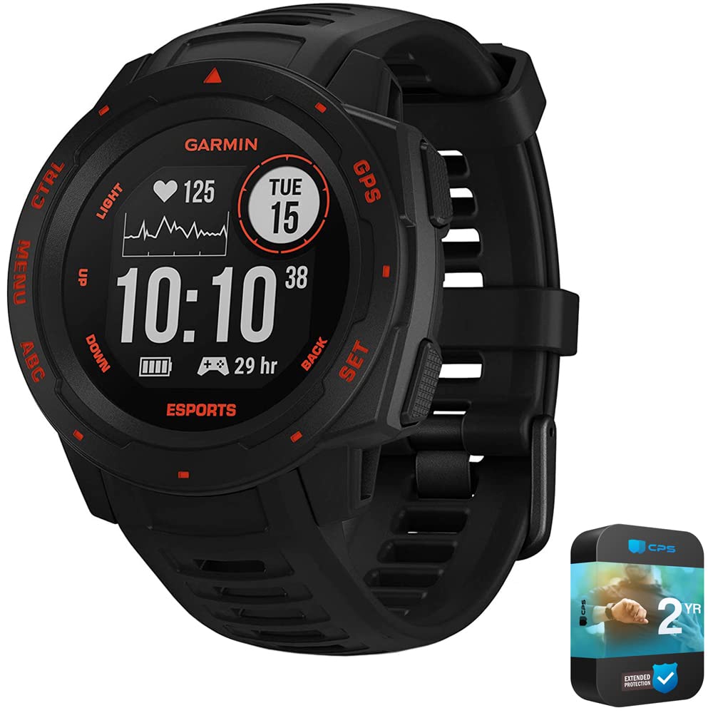 Garmin 010-02064-73 Instinct E-Sports Edition Smartwatch, Black Lava Bundle with 2 YR CPS Enhanced Protection Pack