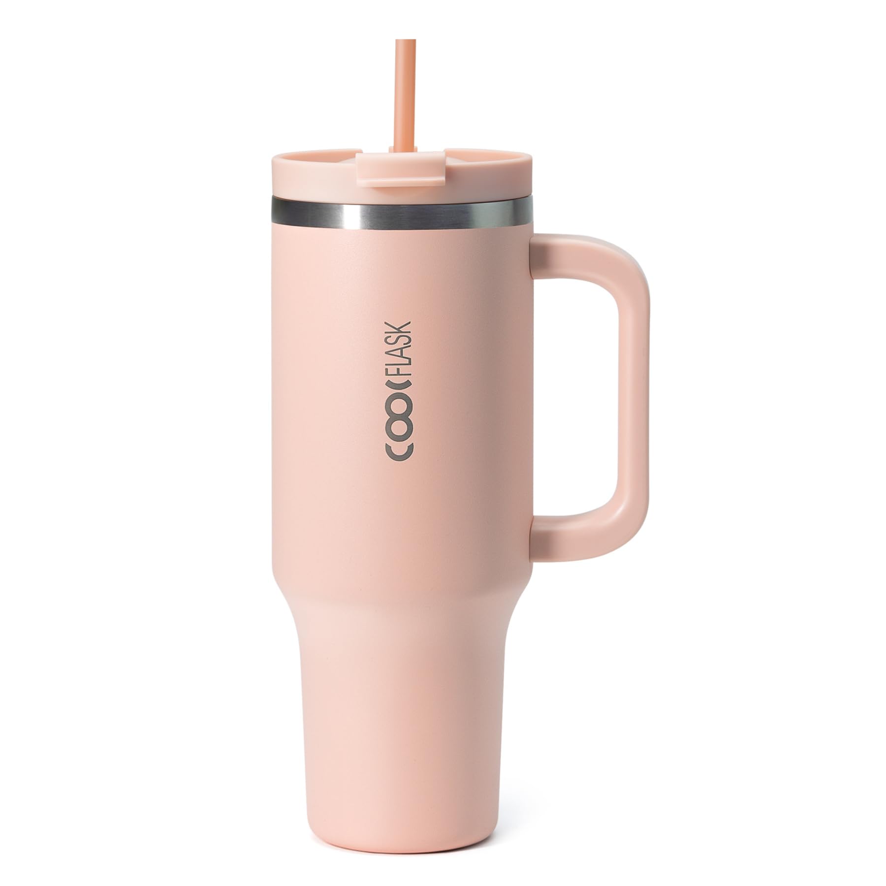 Coolflask 40 oz Pink Tumbler with Handle, Insulated Water Tumbler with Lid and Straw, Coffee Tumbler Travel Mug Stainless Steel Vacuum for Cup Holder, Keep Cold for 24 Hrs/Hot for 12 Hrs