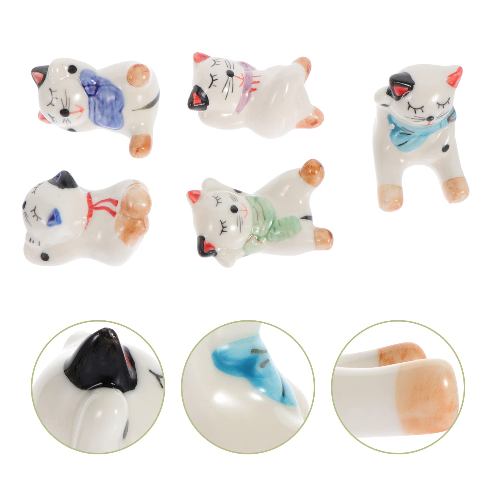 Hemoton 5pcs Chopsticks Rests,Cute Cat Chopsticks Rest Ceramic Chopsticks Holder Rack for Dinner Fork Spoon Knife Tableware