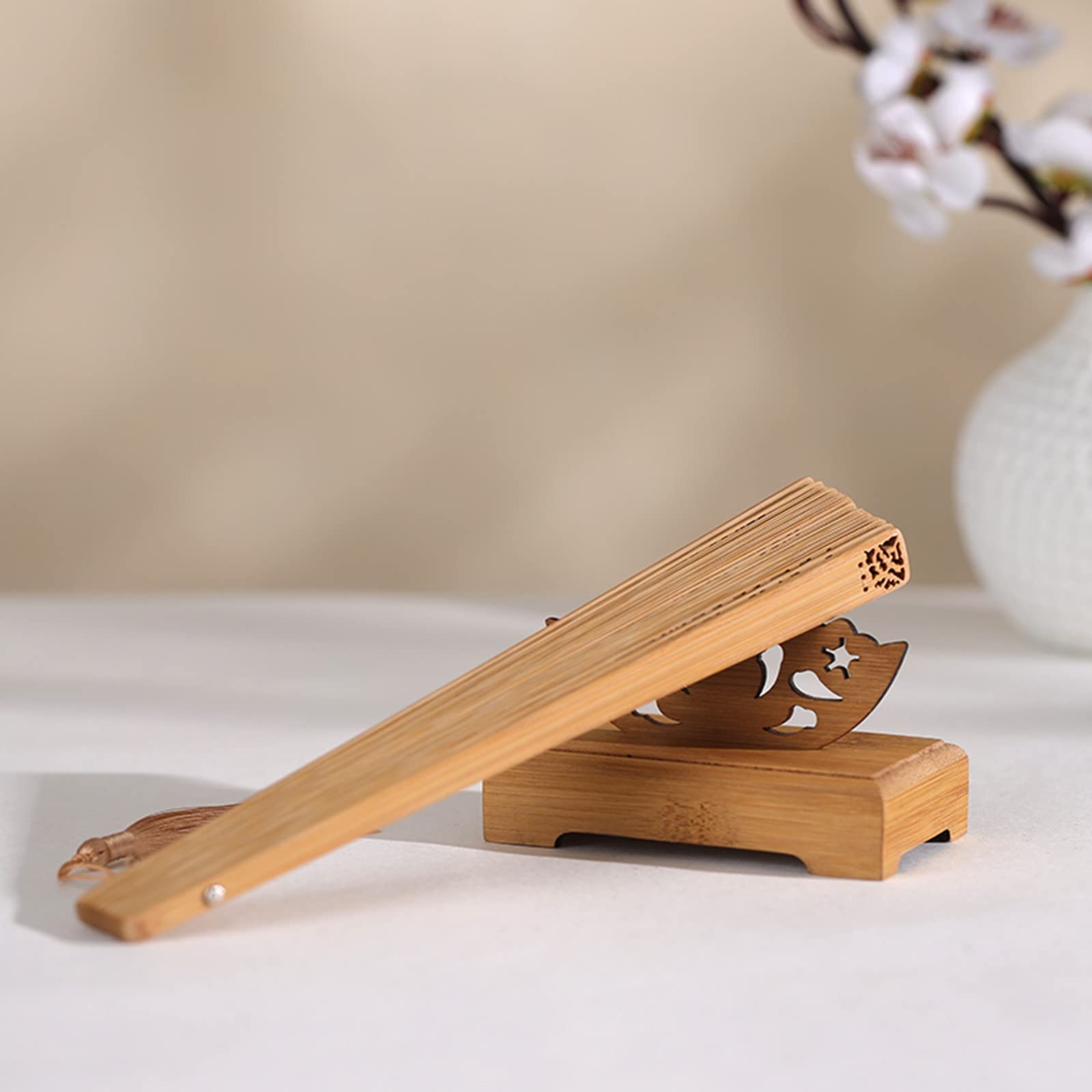 ERTUO Handmade Art Mini Small Group Fan Round Fan Summer Bamboo Fan Paper Round Hanfu Fan Literary Gift