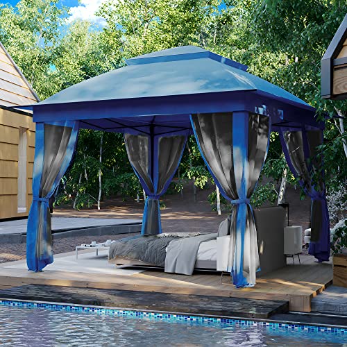 Joyside 11'x11' Pop Up Gazebo for Patios Gazebo Canopy Tent with Sidewalls Outdoor Gazebo with Mosquito Netting Pop Up Canopy Shelter Wedding Tent (Dark Blue)