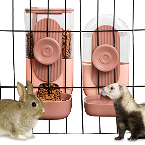 Lemtrflo Hanging Automatic Food Water Dispenser,Gravity Rabbit Feeder and Water Dispenser Set,Cage Cat Food and Water Dispenser Food Bowl for Bunny Chinchilla Guinea Pig Hedgehog Ferret