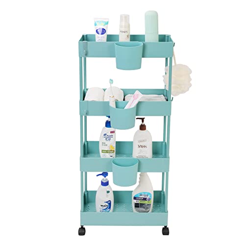 JAKAGO 6-Pack Little Hanging Bucket - Hanging Cup Holder for Rolling Cart Shelf Wall Storage Box for Kitchen Living Room Bathroom Desktop Cleaning Trash Can(Teal)