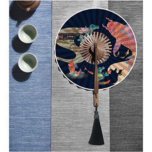 ERTUO Windmill fan Chinese style round fan hand-held folding fan bamboo round fan koi